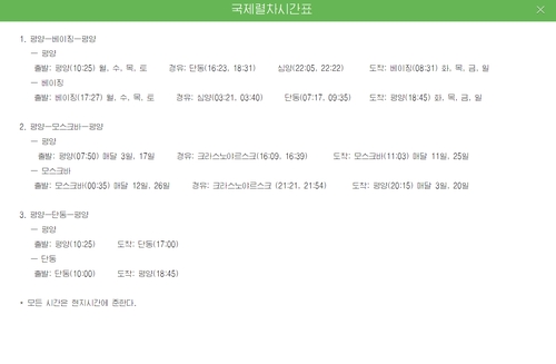 朝鲜观光局网站公开平壤至京沪列车航班表引关注